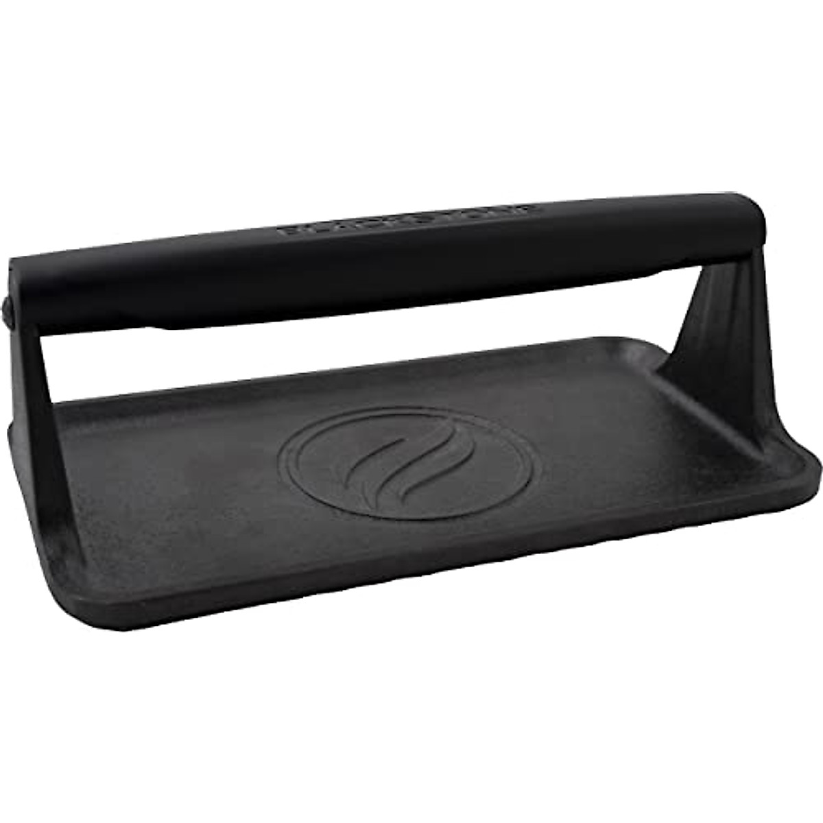 Blackstone 5553 Pre-Seasoned Cast Iron Griddle Press Medium Heavy Duty-Meat, Burger, Bacon, Steak, Panini, Sandwich, Sausage Heat Resistant Rubber Handle-10” x 5.5” (Rectangle), Black