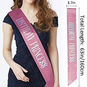 CIEHER Pink Princess Birthday Crown and Birthday Sash Set, Birthday Girl Crown Birthday Tiara for Women Birthday Decorations for Girls Rhinestone Princess Party Decorations Birthday Gifts