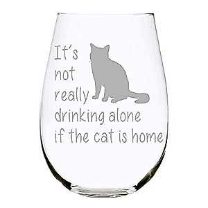 The Cat is Home stemless wine glass, 17 oz.