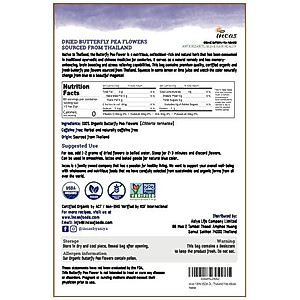 INCAS 100% USDA Organic Butterfly Pea Flower 4.41 oz (375+ Cups) DIRECT FROM SOURCE Thailand Non GMO Verified Dried Caffeine Free Gluten Free Vegan Rich in Antioxidants Free eBook