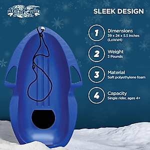 Paricon Flexible Flyer 39" Spitfire Lightweight Kids Downhill Snow Sled with Tow Rope & Handles, Ages 4 And Up, Easy to Carry Up Hills, Blue