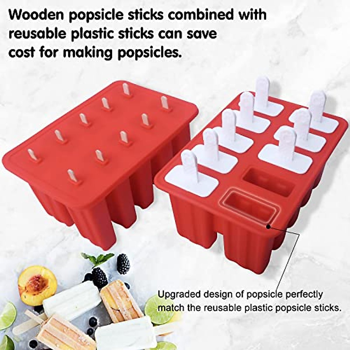 Homemade Popsicle Molds Shapes, Silicone Frozen Ice Popsicle Maker-BPA Free, with 50 Popsicle Sticks, 50 Popsicle Bags, 10 Reusable Popsicle Sticks, Funnel and Ice Pop Recipes