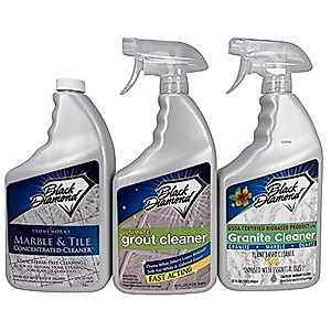 Black Diamond Stoneworks Marble & Tile Floor Cleaner 1-Quart AND ULTIMATE GROUT CLEANER 1-Quart AND Granite Counter Cleaner 1-Quart.