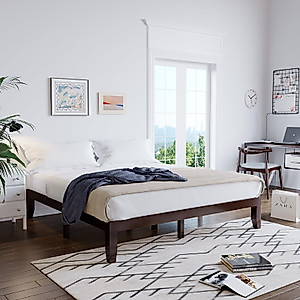 Giantex King Wood Platform Bed Frame, 14 Inch Solid Rubber Wood Mattress Foundation, Heavy Duty Wood Slats Support, No Box Spring Needed, Easy Assembly, Espresso