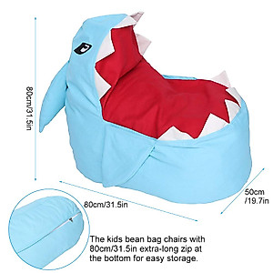 Kids Bean Bag Chair,Adorable Shark Large Capacity Stuffable Zipper Plush Toy Organizer Children Toy Seat Stuffed Storage Bag for Pillows Towels Clothes (Blue)