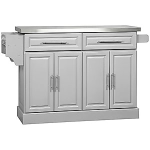 HOMCOM Rolling Island with Wheels for Kitchen, Portable Kitchen Island with Stainless Steel Top, Adjustable Shelves, 2 Drawers, Spice, Knife and Towel Rack, Gray