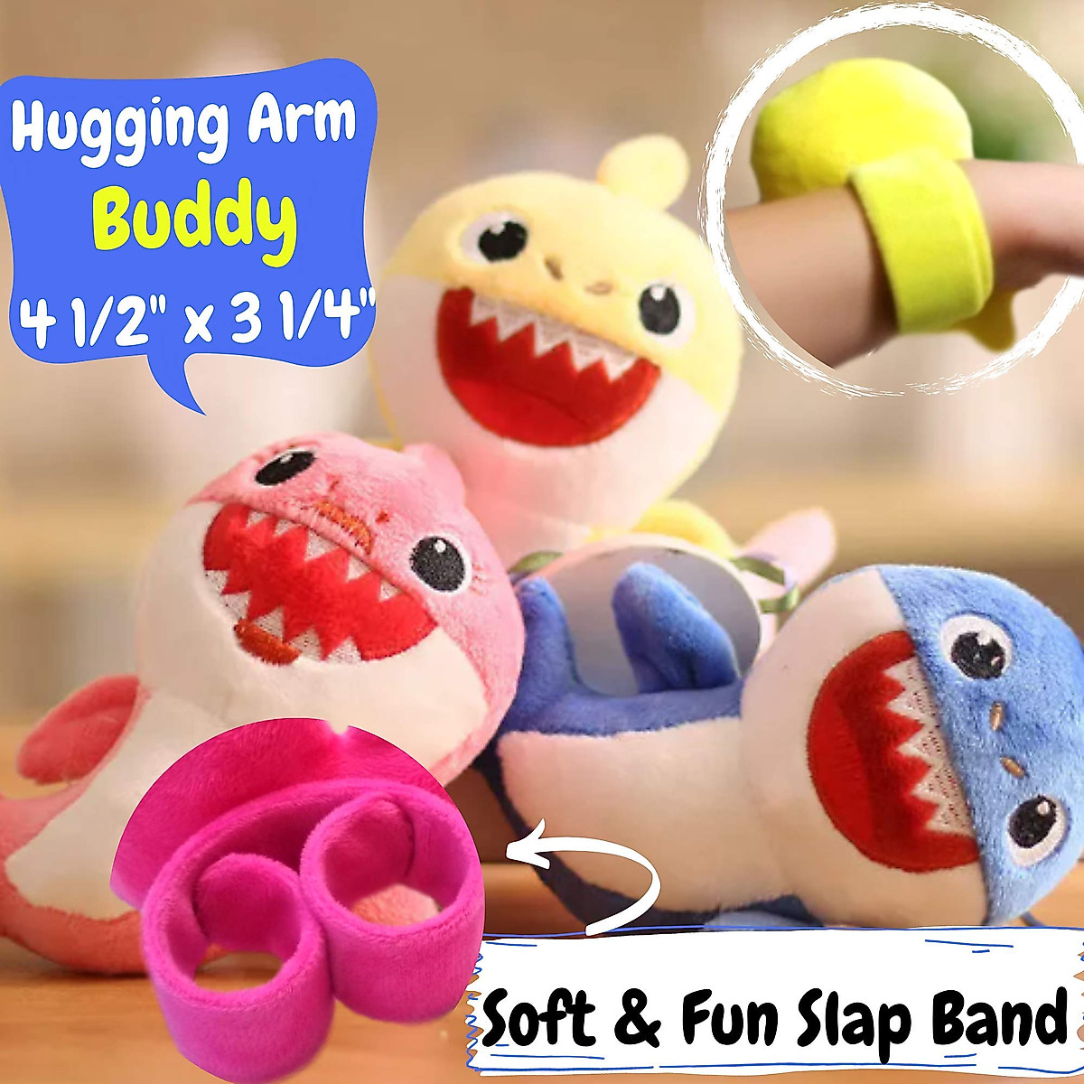 Q&M Novelties Baby Shark Backpack Gift Set Bundle (5 Pack), Kids Baby Shark Toys Plush Toddler Play Set, Blue - Daddy Shark