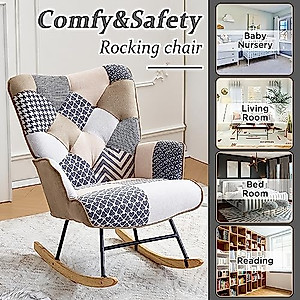 Fahomiss Rocking Chair Nursery -Rocking Chair for Nursery Glider Chair with High Backrest Comfy Glider Chair for Nursery, Living Room, Bedroom Recliner (Warm Color)