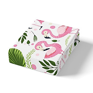 Feelyou Flamingo Bed Sheets Set Twin Size, Pink Flamingo Sheet Set for Kids Tropical Flamingo Pattern Sheets with Deep Pocket Fitted Sheet Plam Leaf Bedding Set Microfiber Bed Set