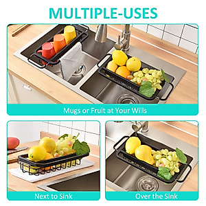 TOOLF Expandable Sink Caddy, Sink Drying Rack with Dish Towel Bar, Over The Sink Adjustable Sink Organizer for Kitchen, Rustproof Sponge Holder Organizer