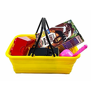 SAMMART 8L (2.1 Gallon) Collapsible Basket with Handle - Portable Outdoor Picnic Basket / Crater - Foldable Shopping Bag (Golden Yellow+Mandrain Red+Rose Pink (Set of 3))