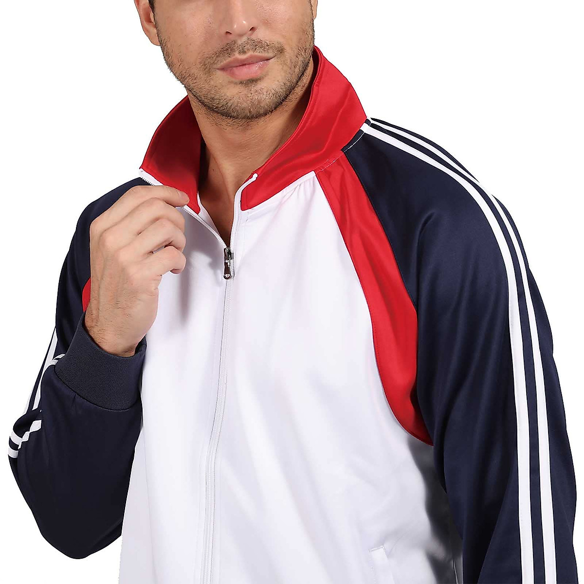 Sun Lorence Men's Athletic Running Tracksuit Set Casual Full Zip Jogging Sweat Suit White S