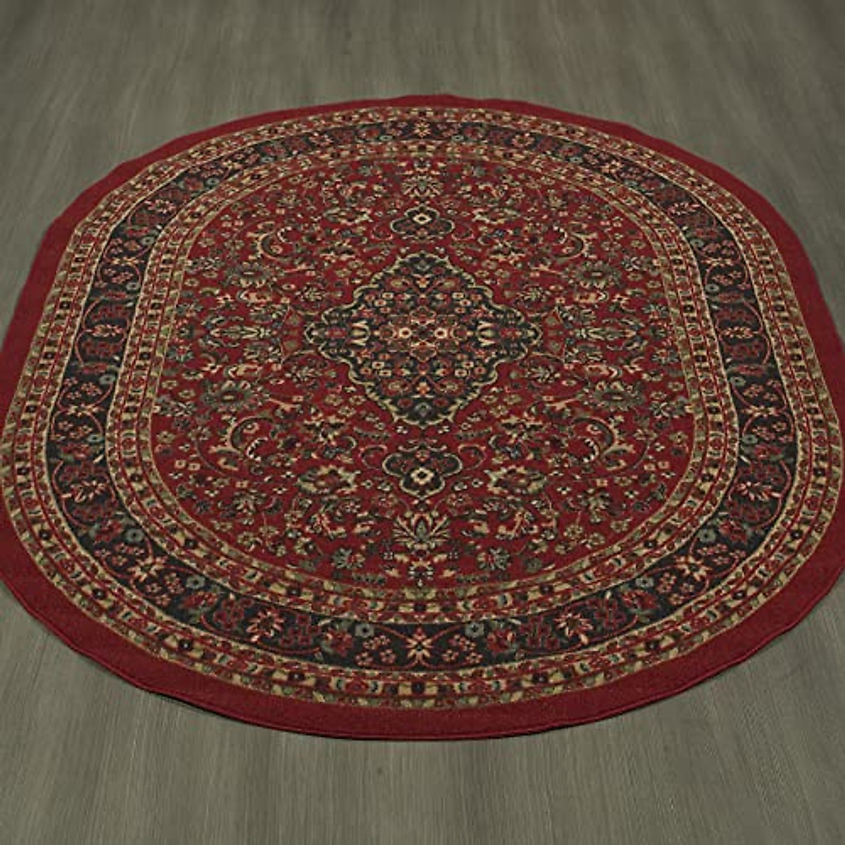 Ottomanson Ottohome Collection Non-Slip Rubberback Medallion Oriental Design 5x7 Indoor Oval Area Rug, 5' x 6'6" Oval, Red