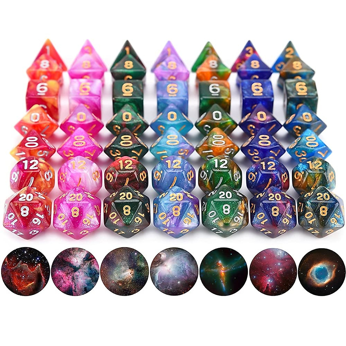 SUWEILE SZSZ 105PCS Nebula Polyhedral Dice 15 Colors for Tabletop Role Playing Games DND Dice Collector 0212 (Color : Gray)