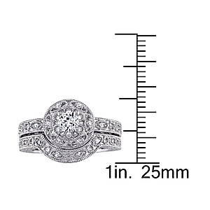 1/3 Carat (ctw) Lab-Created White Sapphire Bridal Engagement Ring and Wedding Band Set with Diamonds in Sterling Silver