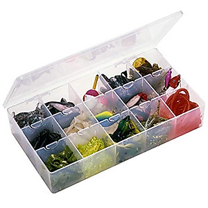 Akro-Mils 96352B Plastic Portable Parts Storage Box for Hardware and Crafts with Hinged Lid and 4 Fixed Dividers, (11-Inch x 6-3/8-Inch x 2-1/2-Inch), Medium, Clear, Large - 15 Compartments