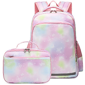 Backpack For Girls,Kids Butterfly Backpack Preschool Book Bag Kindergarten Bookbag With Lunchbox Cute School Bag