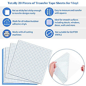 Transfer Tape for Vinyl, Selizo 20 Pack Vinyl Transfer Tape Clear Contact Paper for Cricut Vinyl Craft