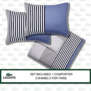 Lacoste Meribel Cotton Bedding Set, Twin/TwinXL Duvet, Blue/White