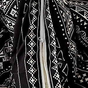 Lightweight Hotel Luxury Duvet Cover 3 Piece Set - Boho Black with White Geometry Ultra Soft Premium Microfiber Breathable Comforter Cover with Zipper Closure, Corner Ties King (104x90 inches)