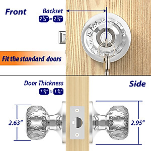 Vammcht Door Knob with Lock, Crystal Door Knobs Interior with Keys, Modern Diamond/Glass Door Lock Heavy Duty for Bedrooms Entrance Office, Polished Chrome Door Handles