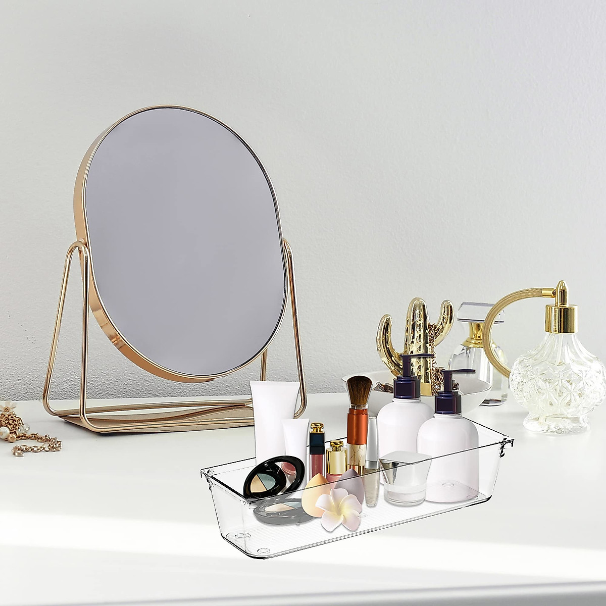 Ravinte 6 Pack Drawer Organizer - 3" X 9" Plastic Storage Bins, Acrylic Organizers with Non-Slip Pads Clear Desk Storage Tray for Makeup, Jewelries, Kitchen Utensils, Bathroom and Office