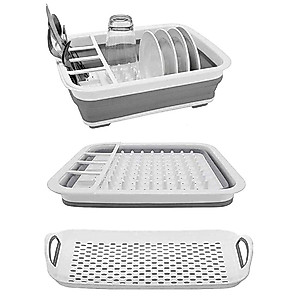 Collapsible Dish Rack and Drainboard Set Storage Dish Drying Rack Basket Folding Storage Container for Kitchen Motorhome Camper