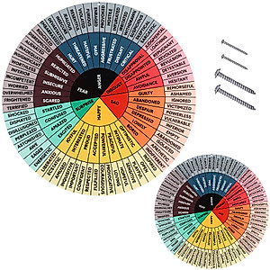 2 Pack Feelings Wheel Aluminum Round Metal Mood Wheel Therapy Emotions Wheel Mental Health Feelings Color Wheel Social Work Feelings Poster Sign for Office School Decor,12 Inch 6 Inch (Classic Colors)