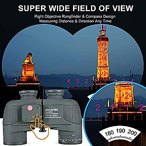 USCAMEL 10X50 Marine Binoculars for Adults with Rangefinder Compass, Waterproof Marine Binoculars for Sailing Boating Fishing
