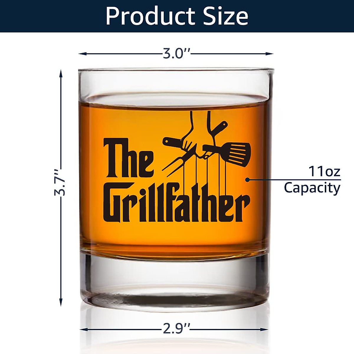 TOUNER The GrillFather Whiskey Glasses, Funny Grilling Gifts For Men Dad Uncle Grandpa, BBQ Present For Man, Cooking Gift For Dad, Funny Birthday Gift For New Dad Daddy Stepdad