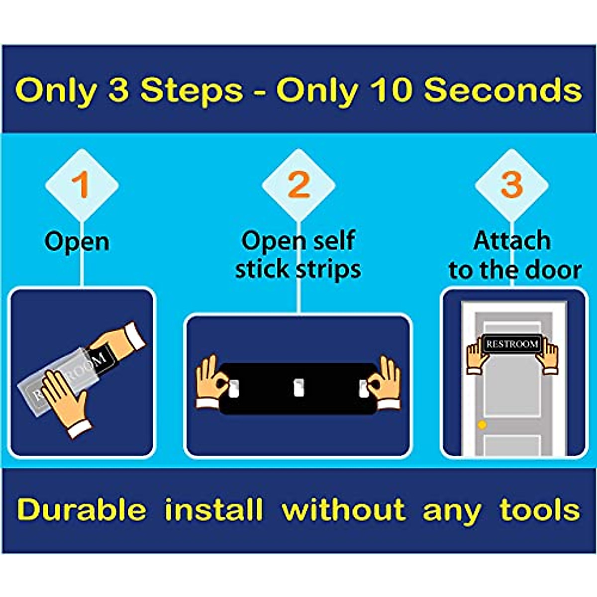 Restroom Sign for Office Door Wall – Bathroom Signs for Home and Business - Water Closet Sign Black White Sticker 9×3 in - Easy Installation Without Any Tools - Quality Guaranteed by MolnijaPro