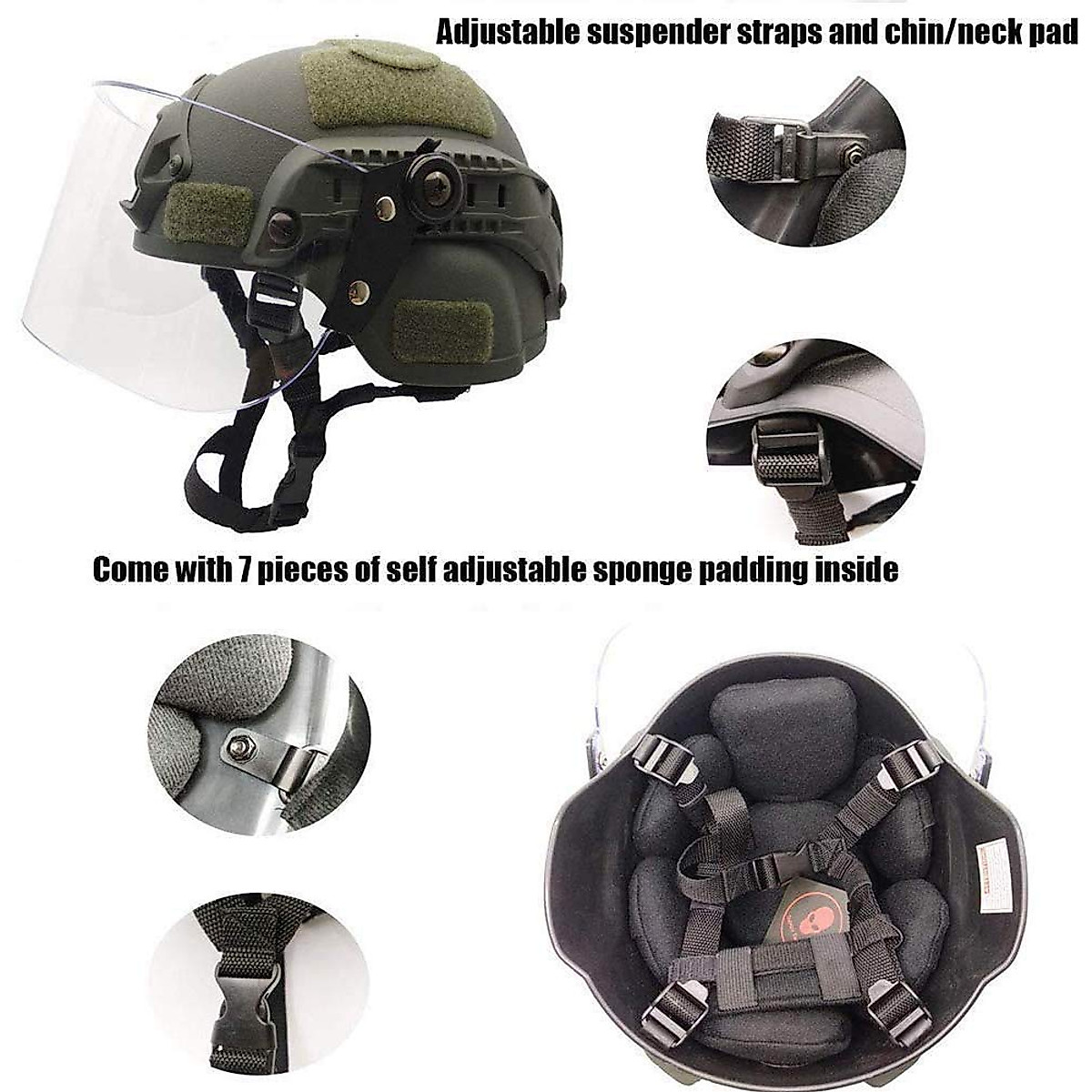 LEJUNJIE Tactical Fast Helmet with Clear Face Shield Sliding Goggles for Airsoft Paintball CS Games Outdoor Sports.