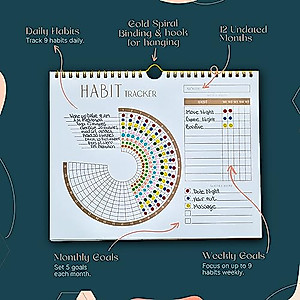 Boho Style Habit Tracker Journal and Goal Planner | Great Productivity Tool and Habit Journal - Motivational Workout Journal | Hang with Spiral Binding Workout Planner - Display on Workout Calendar