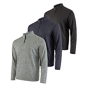 Real Essentials Mens Quarter 1/4 Zip Pullover Men Sweatshirt Long Sleeve Shirts 1/2 Athletic Fishing Dry Fit Shirt Gym Running Compression Golf Half Top Workout Sweatshirts, Set 5, XXXL, Pack of 3