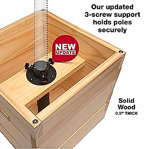 Large Decorative Wooden Planter with Universal Pole Support for String Light Poles, Umbrellas, Bird Feeders. Solid Wood Outdoor Garden Patio Box for Plants or Flowers, 14"x14"x14", Natural