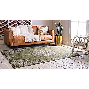 Unique Loom Collection Traditional Classic Heathered Center Medallion Indoor/Outdoor Flatweave Area Rug, Rectangular 5' 0" x 8' 0", Green/Gray