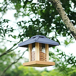 Cedar Alpha Cedar Wooden Gazebo Bird Feeder, Pavillion Style Wild Bird Feeder for Outside, Pavillion Design, Grey Roof UVcoating, 2.6 lbs Capacity.