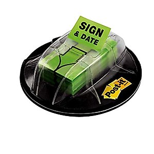 Post-it "Sign and Date" Flags, 200/Desk Grip Dispenser, 1 Dispenser/Pack, 1 in Wide, Bright Green (680-HVSD)