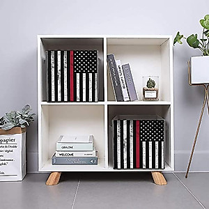 US Firefighter Support Flag Storage Bins Cubes Foldable Fabric Organizers with Handles Clothes Bag Book Box Toys Basket for Shelves Closet 10.6"
