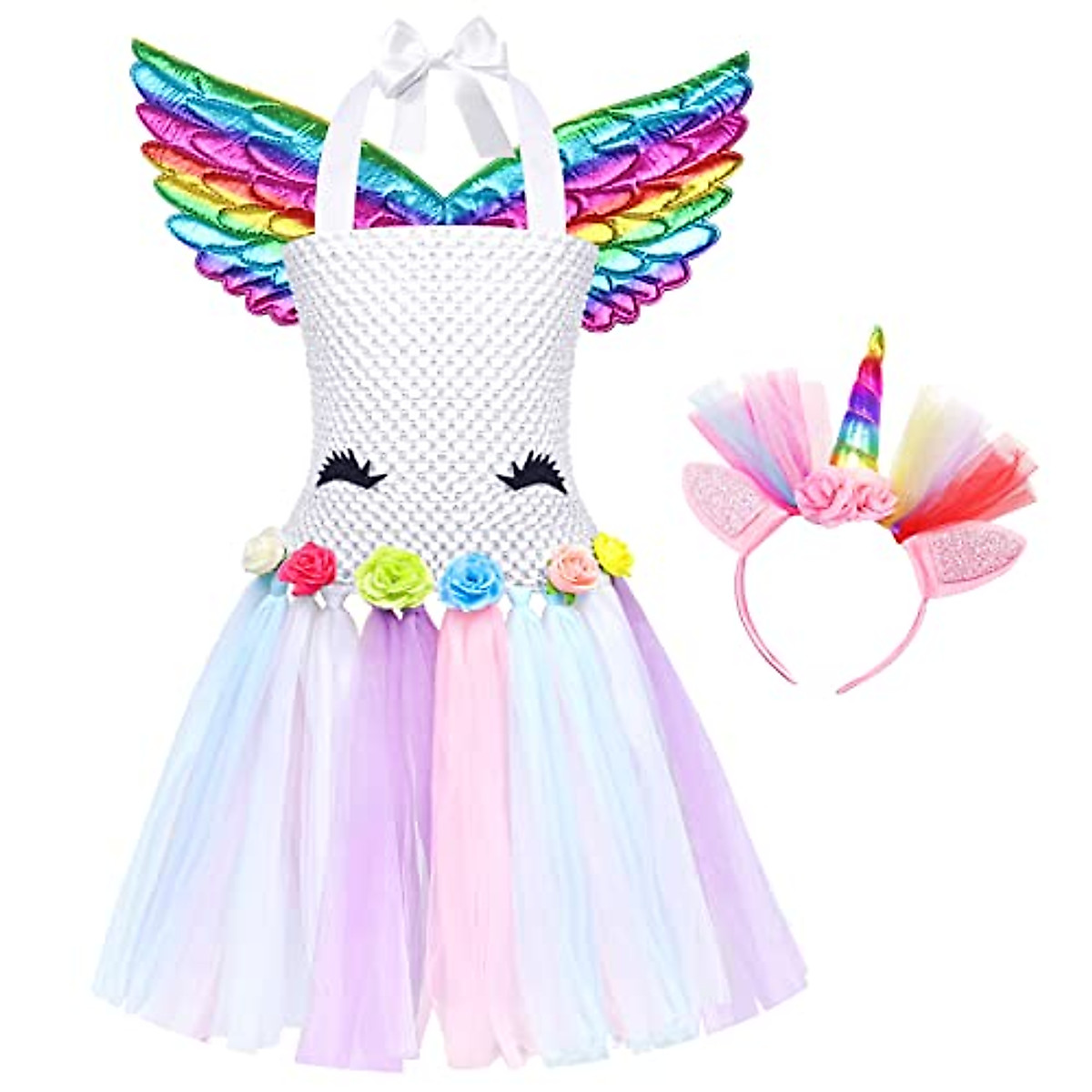 DOLNOW Girls Dress up Trunk Girls Pretend Play Costumes,12pcs Role Play Set with Supergirl Unicorn Hero Costumes for Toddler Little Girls Ages 3-6yrs