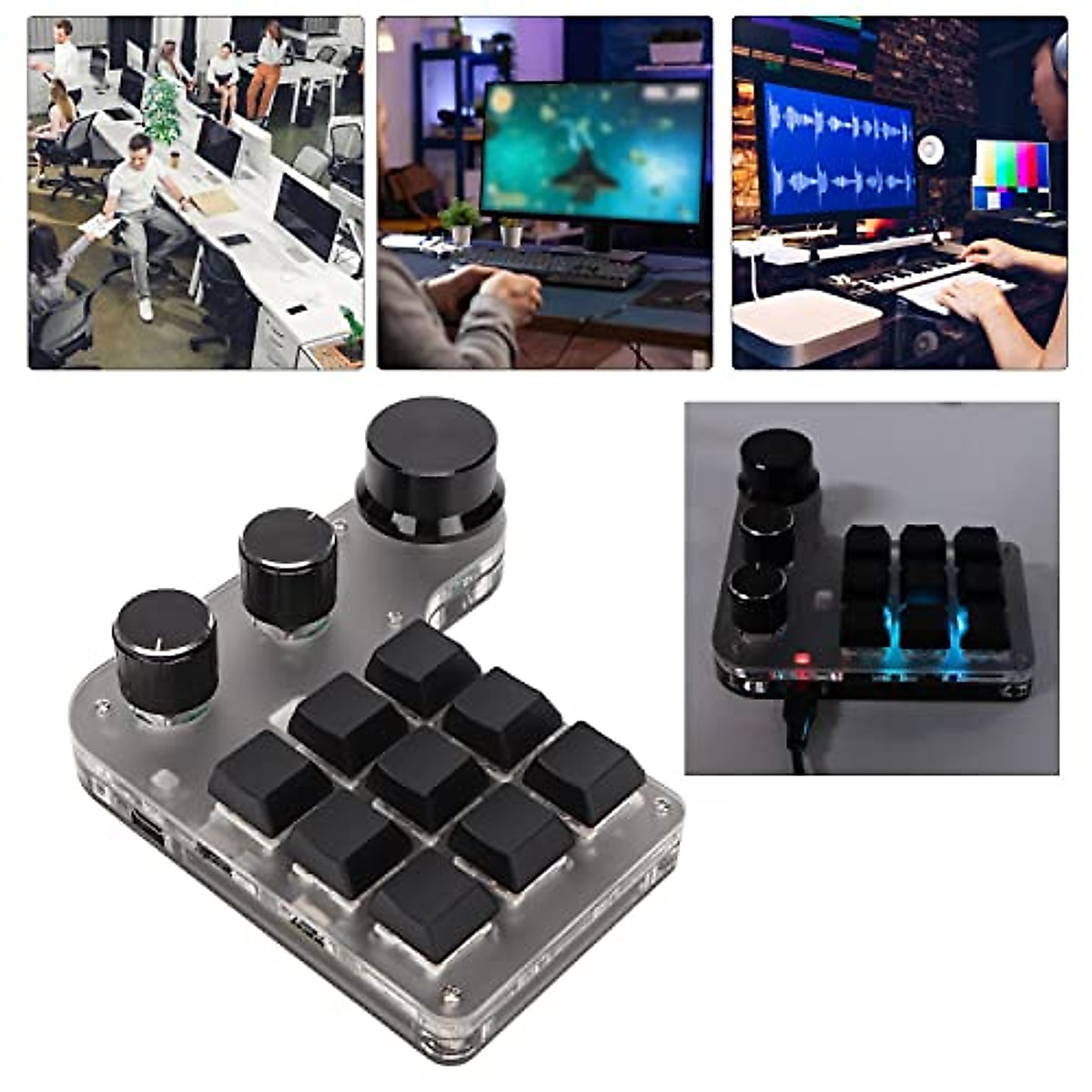 FOTABPYTI Custom Mini Keyboard Mini Gaming Keyboard Switches Interchangeable 3 Buttons 1200mAh Programmable for PC (Black)