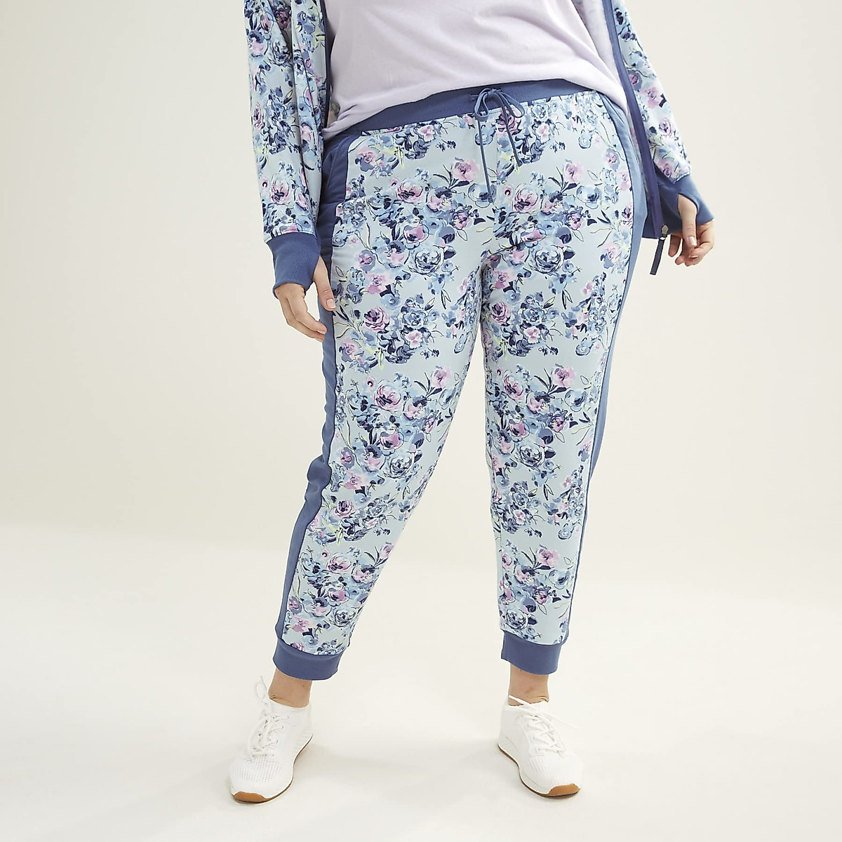 Vera Bradley Women's Active French Terry Color-blocked Jogger Pants With Pockets (Extended Size Range), Fresh-Cut Bouquet, Extra Large