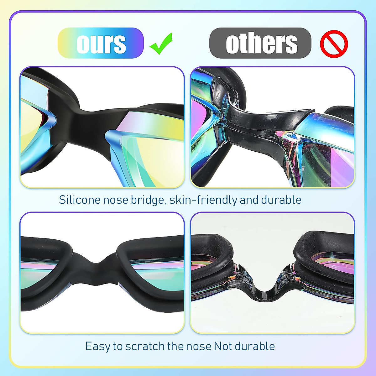 Flutesan 2 Pack Swim Goggles No Leaking Swimming Goggles Waterproof Swim Glasses Polarized Goggles for Adult (Green, Silver)