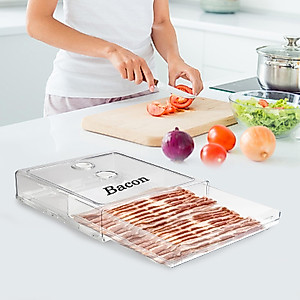 Xbopetda Bacon & Deli Meat Container for Fridge with Drawer, Stackable Cheese Container, Food Storage Organizer
