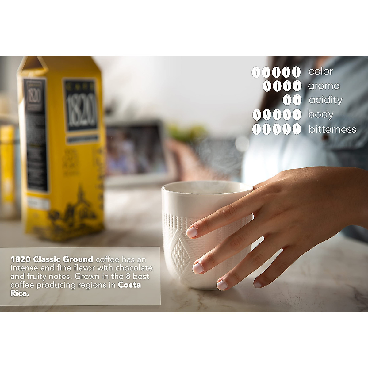 Café 1820 Classic, Premium Costa Rican Ground Coffee, 100% Arabica, Dark Roast, High Altitude Blend with Aroma & Fruity Notes, 32 oz