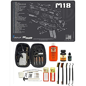 M18 Gun Cleaning Kit & Accessories Compatible with Sig Sauer M18 Pistol Schenatic Cleaning Mat for 22.38 9mm .45 Hoppes Gun Oil & Solvent Clenzoil CLP Cleaner Brush Picks & Patches