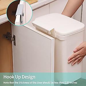 SuoXing 2.4 Gallon Hanging Trash Can for Cabinet Door,9L Hanging Kitchen Trash Can with Lid,Plastic Wall Mounted Garbage Can and Food Waste Bin for Kitchen Countertop,White