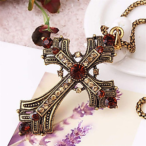 QTMY Vintage Celtic Rhinestone Diamond Cross Long Pendant Necklace for Women Jewelry,God We Trust(2)