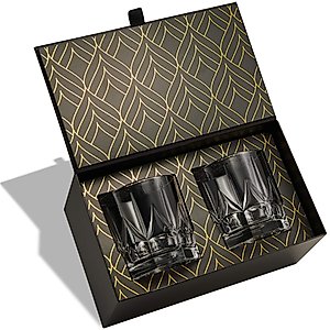 World’s First Eco-Friendly Crystal Whiskey Glasses - European Crafted Set of 2 Imperial Glass Tumblers (12oz) for Scotch, Bourbon, Old Fashioned Cocktails & Drinks - Elegant Gold Foil Gift Box