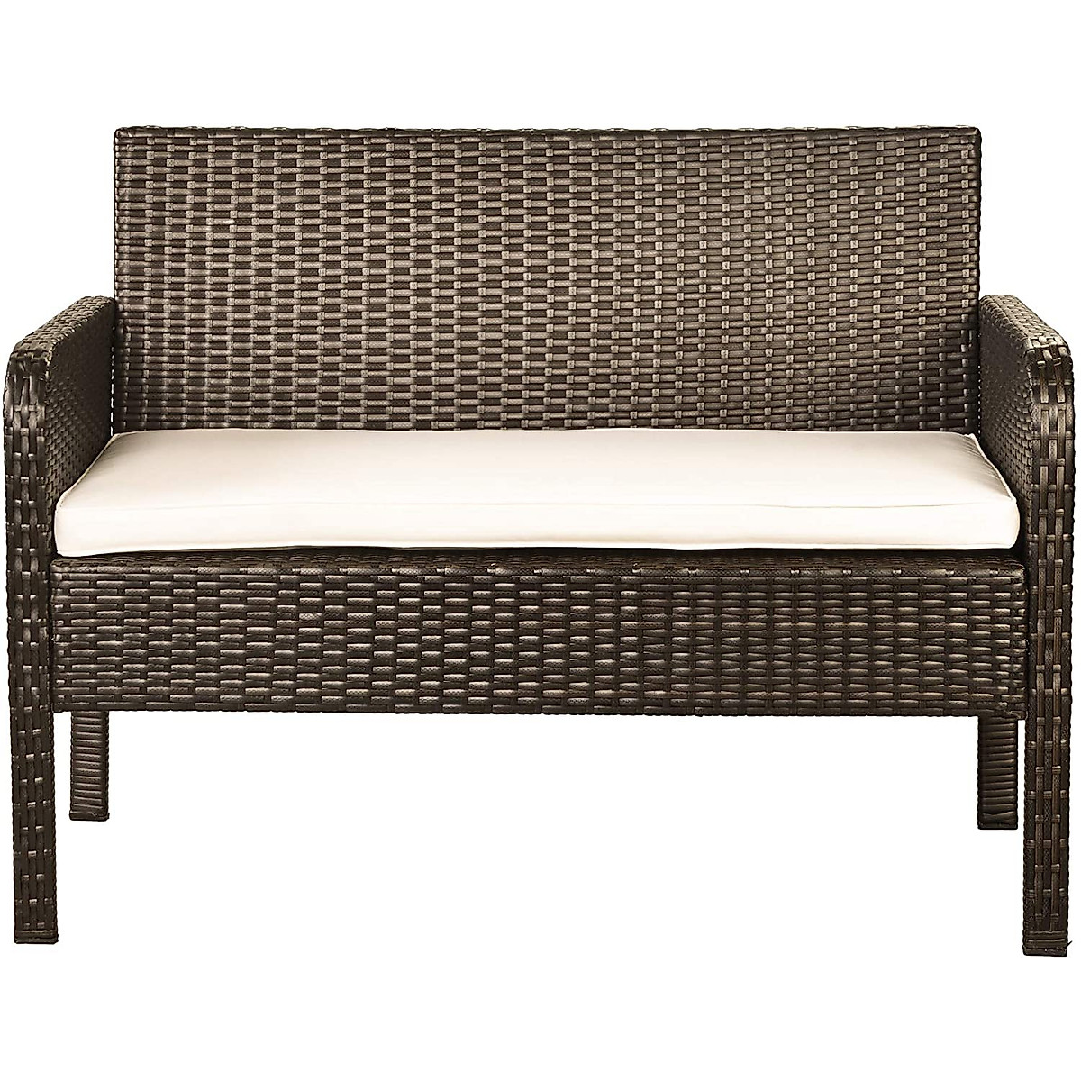 STP-Y4 Pieces Outdoor Patio Furniture Set All-Weather Wicker Sofa Set Rattan Chair with Tempered Glass Table, Cushioned Seats Conversation Sets, Blue (Color : Beige)